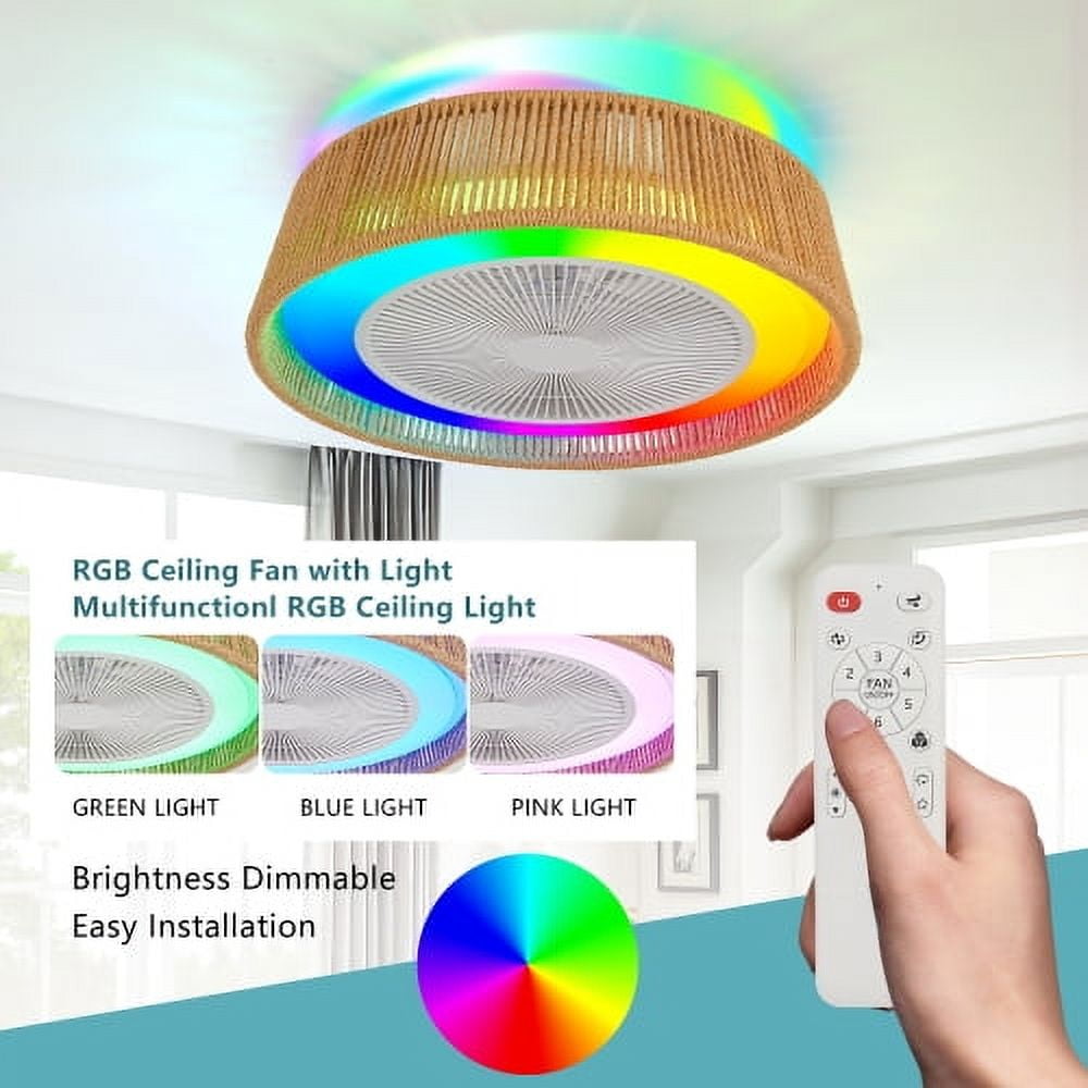 ACE-LIGHTS,Modern Rustic Dimmable Ceiling Fan Light with LED RGB Mood ...