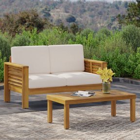 ACE-PATIO, 3 PCS BETTINA Acacia Wood Dining Set,2 Benches & 1 Table ...
