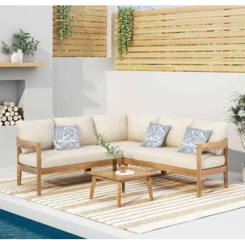 ACE-PATIO,4 PCS,BROOKLYN Acacia Wood 5 Seater Sectional Sofa Set with ...