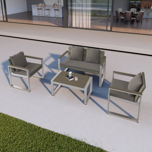ACE-PATIO,4 PCS,Modern Aluminum and Rattan 4 Seater Sofa Set with ...