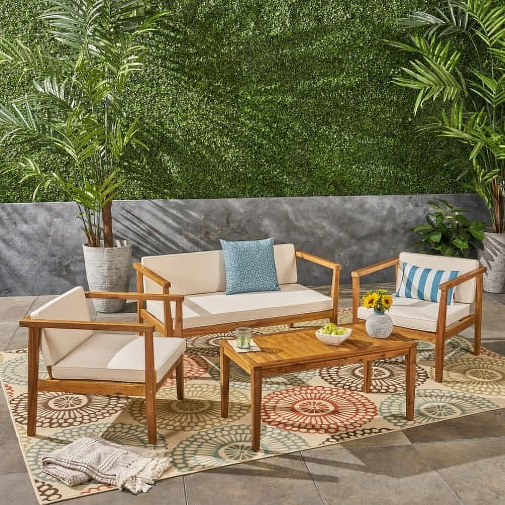 ACE-PATIO,4 PCS,Outdoor Acacia Wood Four-seater Chat Set with Cushions ...