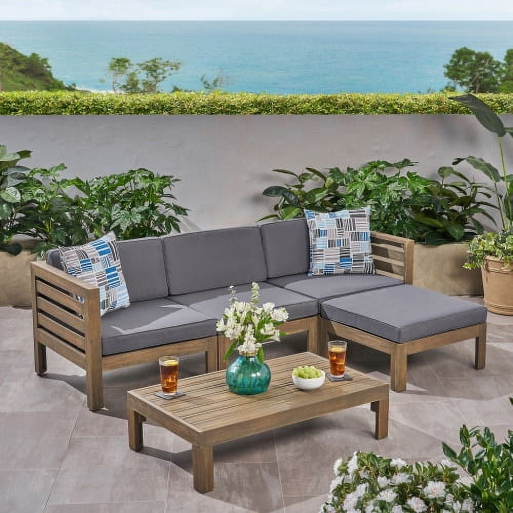 ACE-PATIO,5 PCS,CAMBRIDGE L Shape Outdoor Acacia Wood Four-seater Chat ...