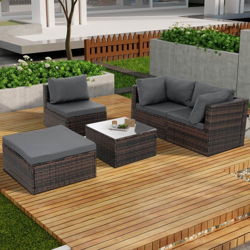 ACE-PATIO,5 PCS,Outdoor Patio Furniture,PE Wicker Rattan Style 4-seater ...