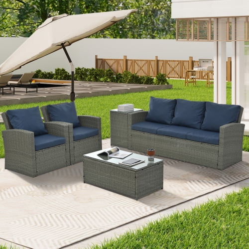 ACE-PATIO,5 PCS,Outdoor Patio Furniture,PE Wicker Rattan Style 5-seater ...