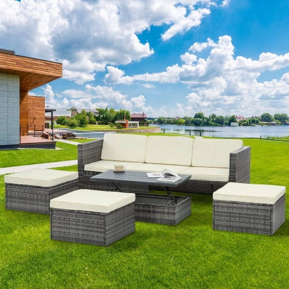 ACE-PATIO,5 PCS,Outdoor Patio Furniture,PE Wicker Rattan Style 6-seater ...