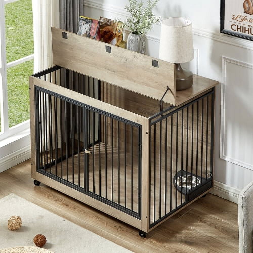 ACE-PET,43.7" Furniture Style Dog Crate With Rotatable Feeding Bowl ...