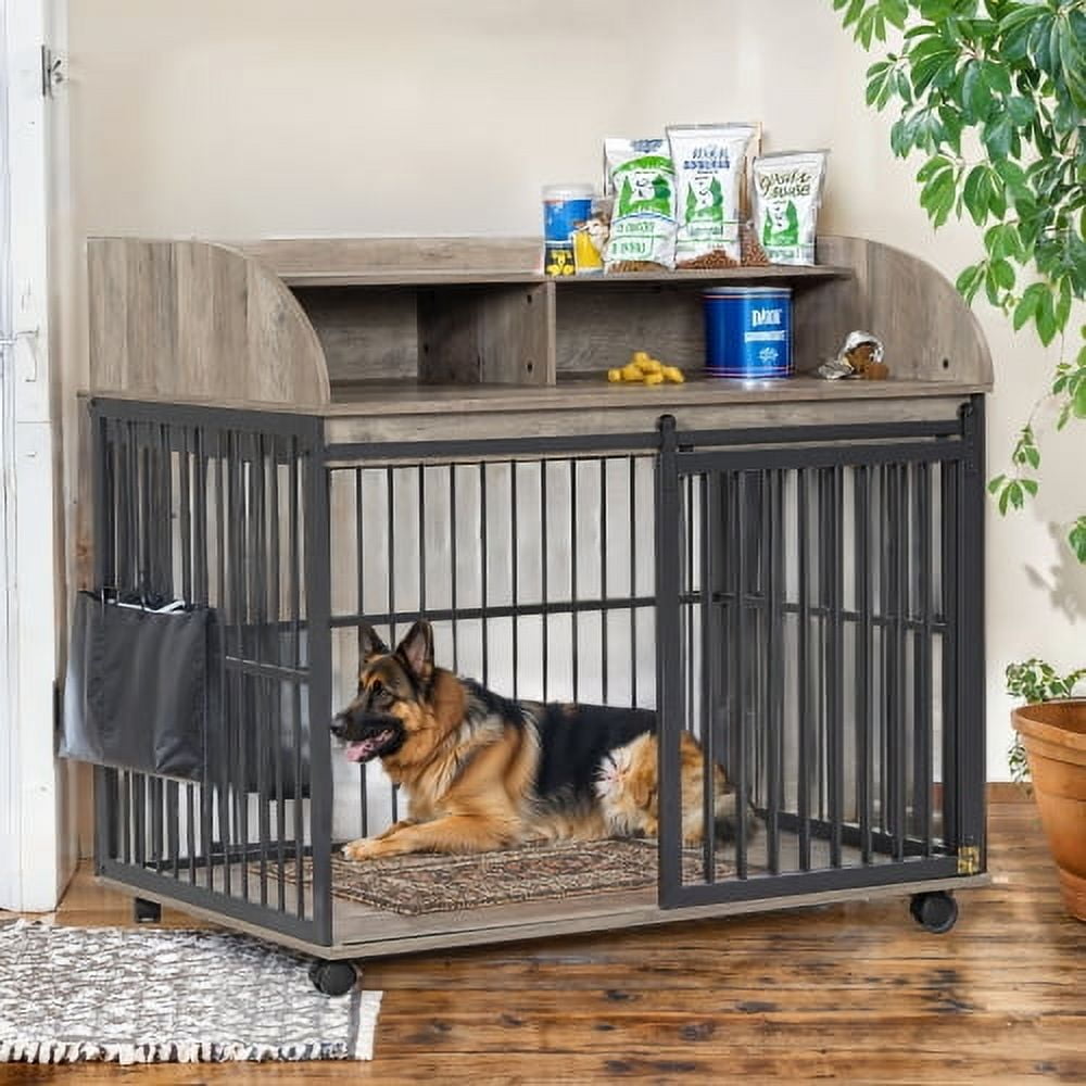 ACE-PET,44" Furniture Style Metal Dog Crate Dog Kennel,End Table with Sliding Door,Double Layer ...