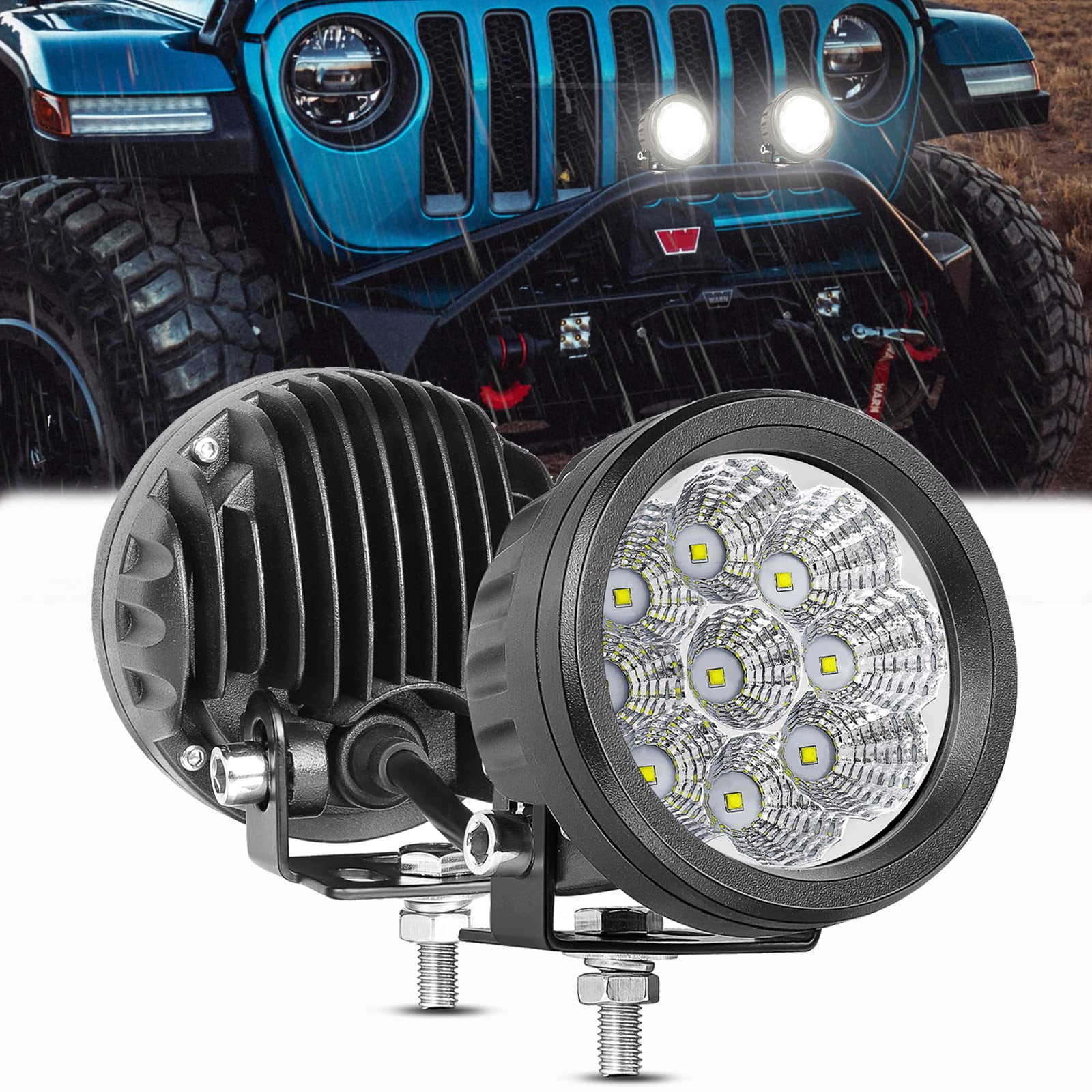 ACEC SHOP Round LED Pods 2PCS 54W 3.5 Inch Round Off Road Lights Fog ...