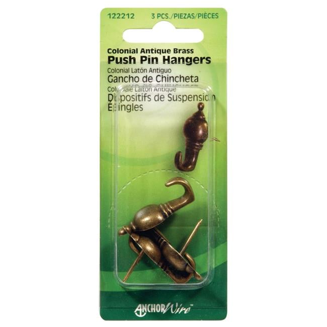 ACEDS Colonial Push Pin Hanger Antique Brass - Card of 3- pack of 10 ...