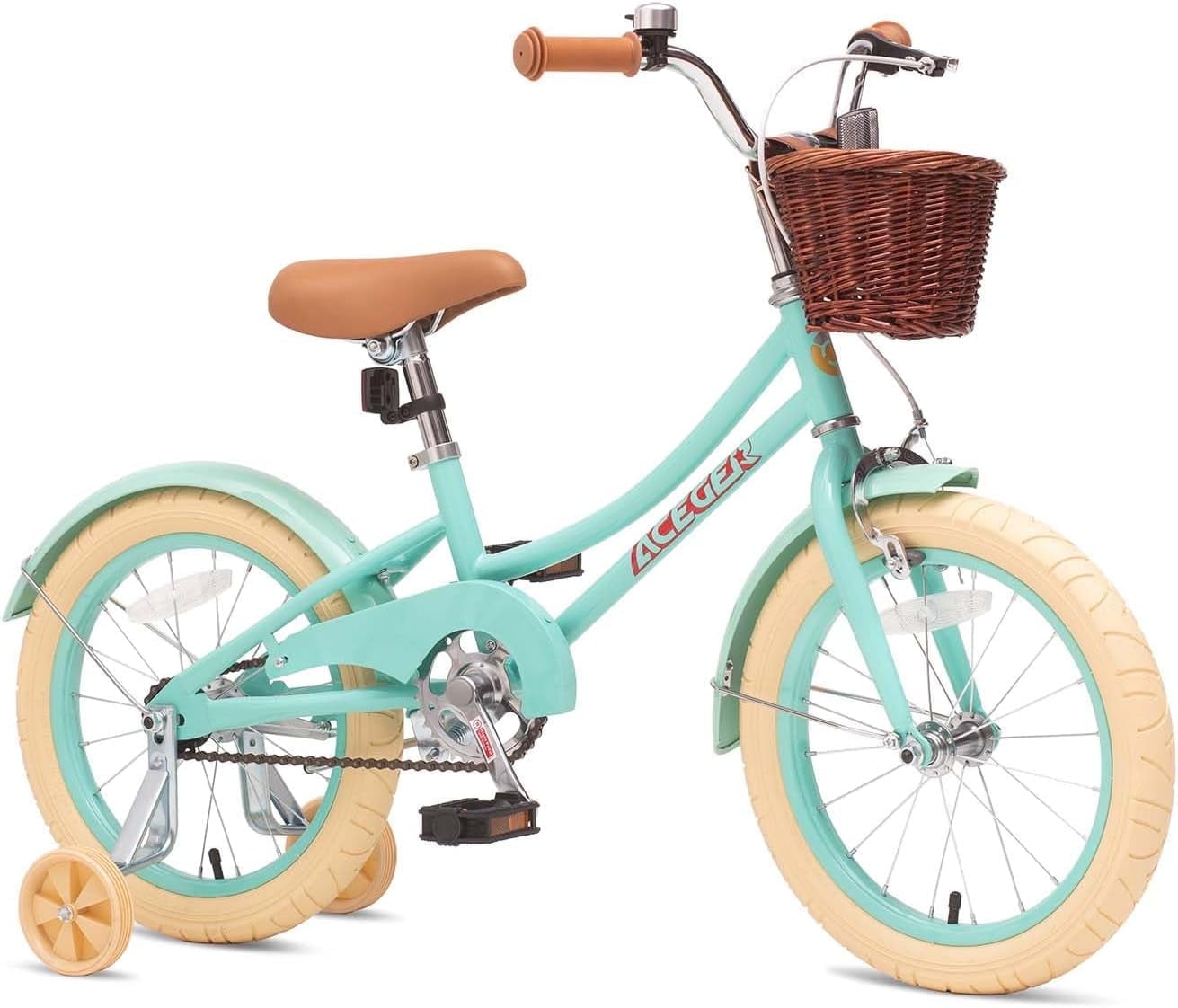 ACEGER 14 Inch Girls Bike with Basket and Training Wheels for Ages 3-5 ...