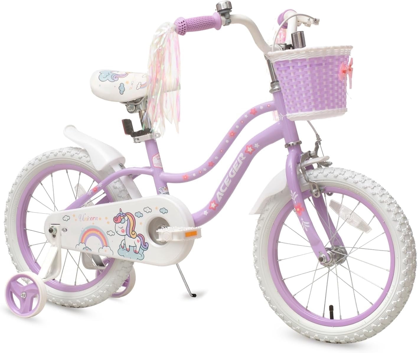 ACEGER 16 Inch Girls Bike with Basket and Training Wheels, Unicorn ...
