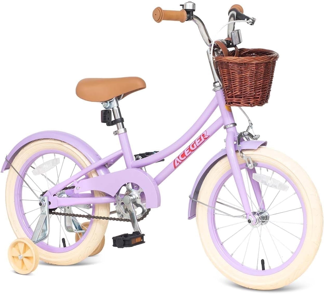 ACEGER 18 Inch Girls Bike with Basket and Training Wheels for Ages 7-12 ...