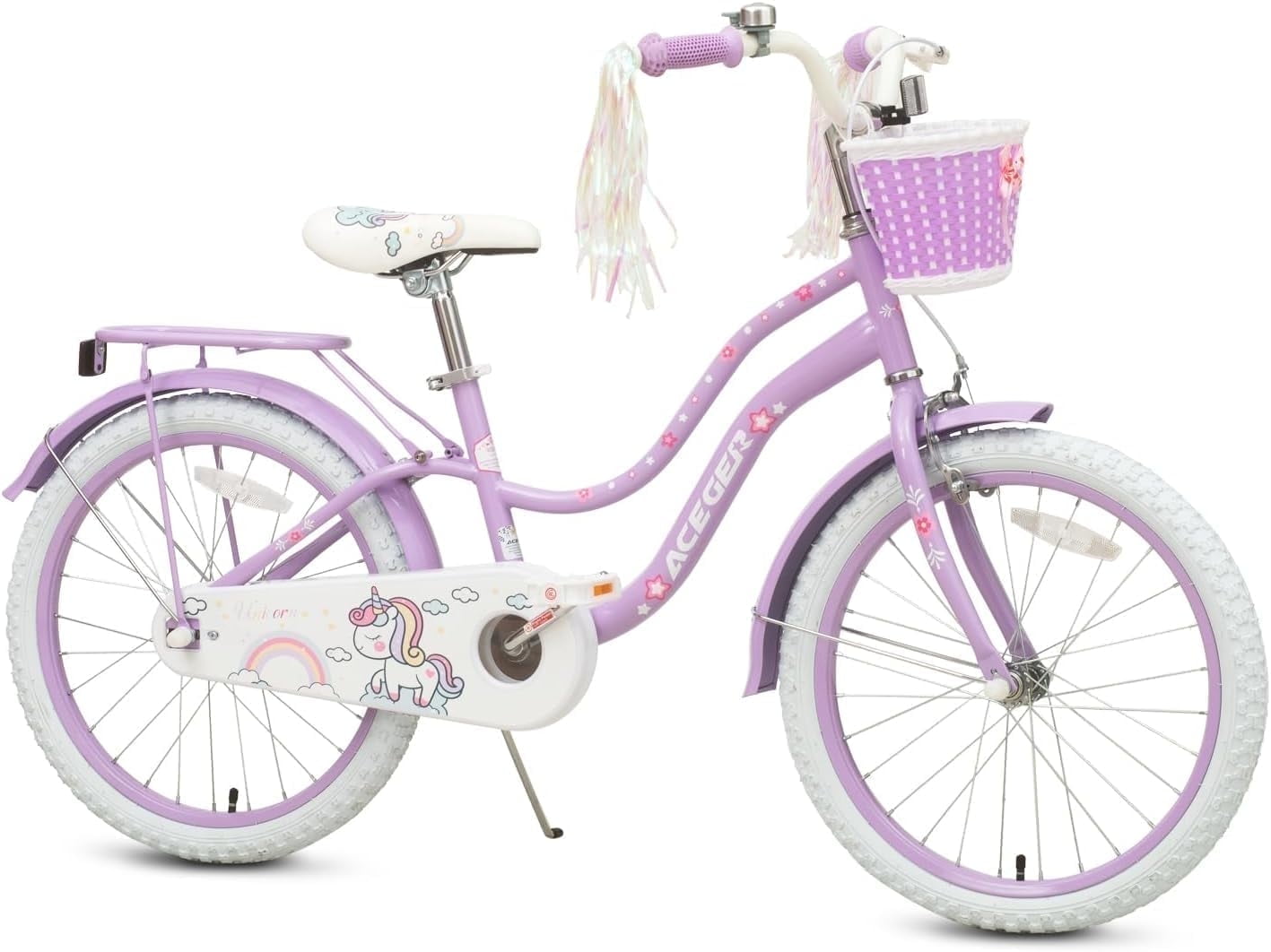 ACEGER 20 Inch Girls Bike with Basket and Kickstand, Unicorn Style for ...