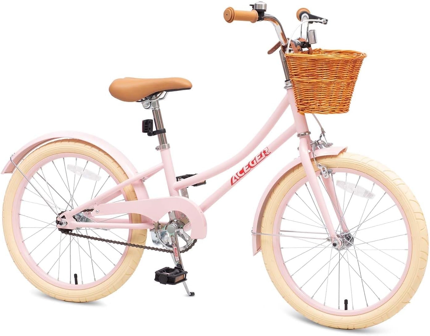 ACEGER 20 Inch Girls Bike with Basket and Kickstand for Ages 7-13, Pink ...