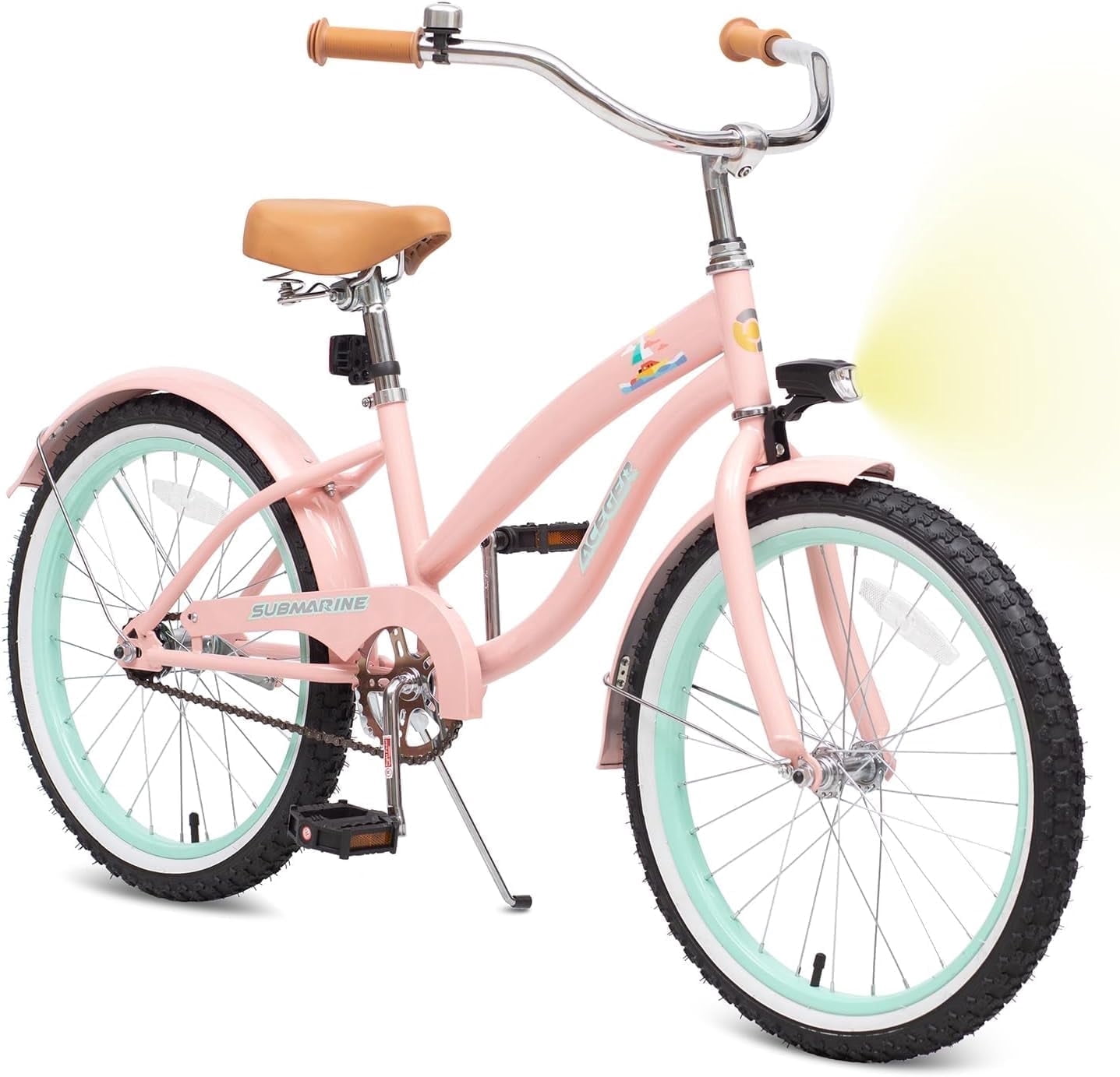ACEGER 20 Inch Beach Cruiser Bike and Night Light for Girls Ages 9-13 ...