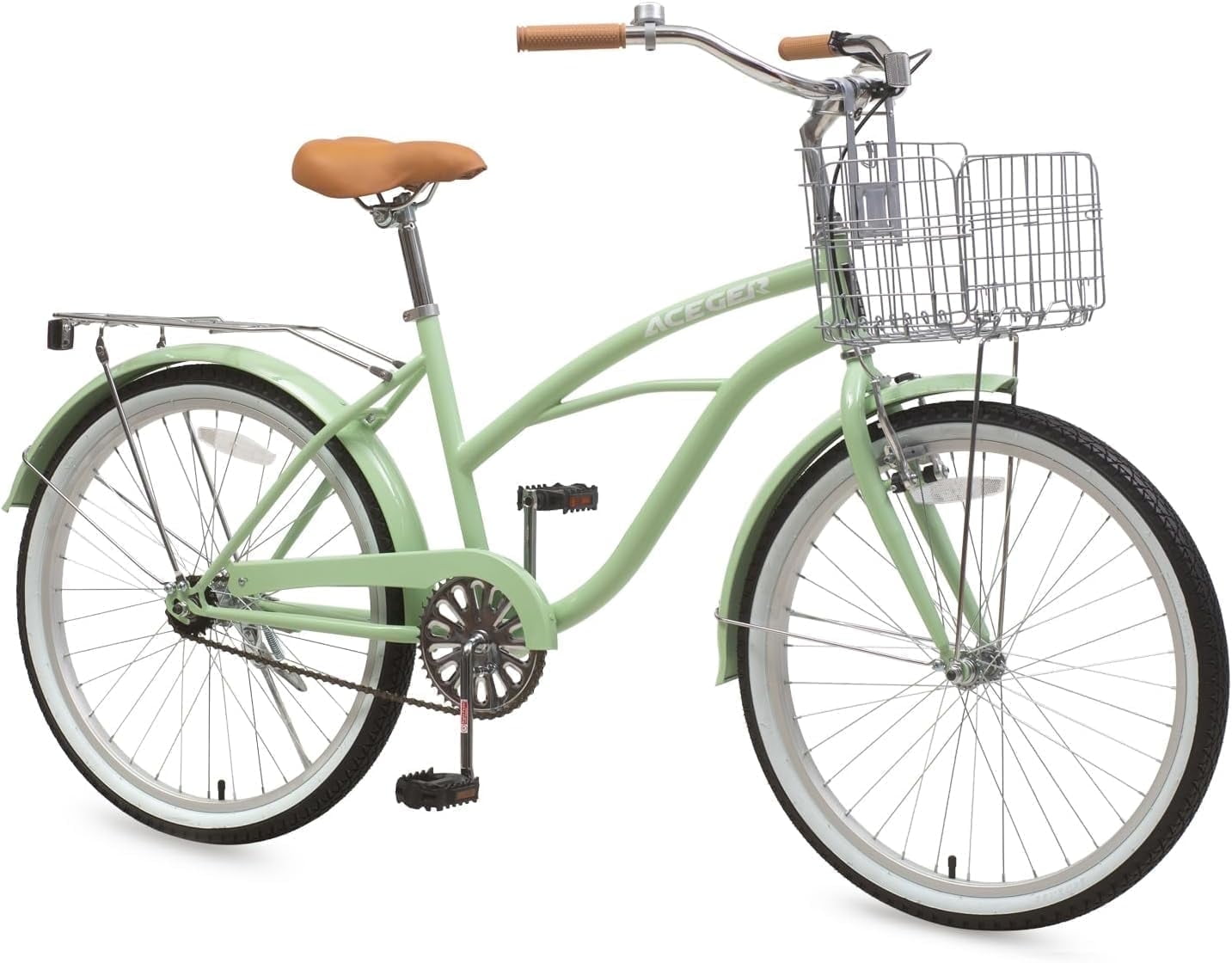 ACEGER 24 inch woman cruiser bike single speed bicycle with rattan ...