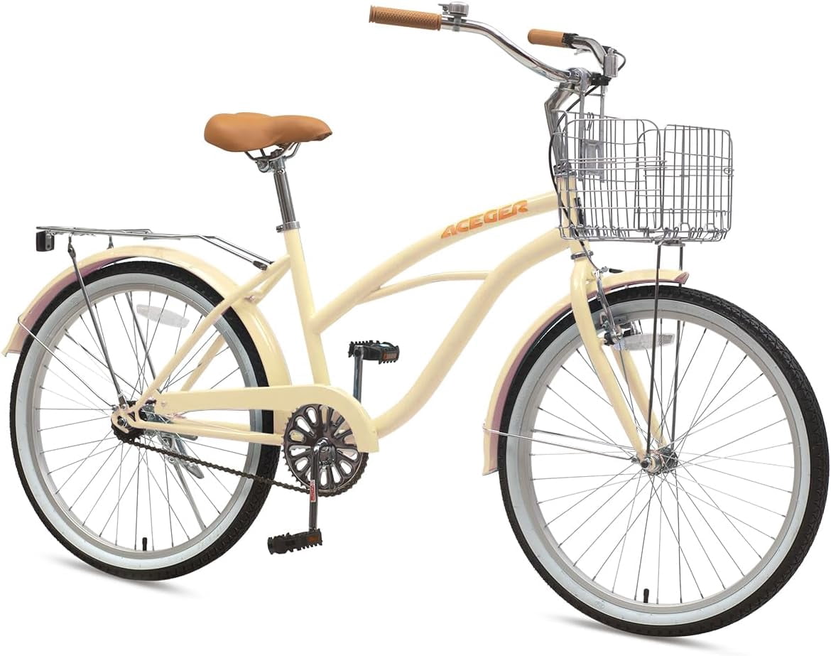 ACEGER 26 inch woman cruiser bike single speed bicycle with rattan ...