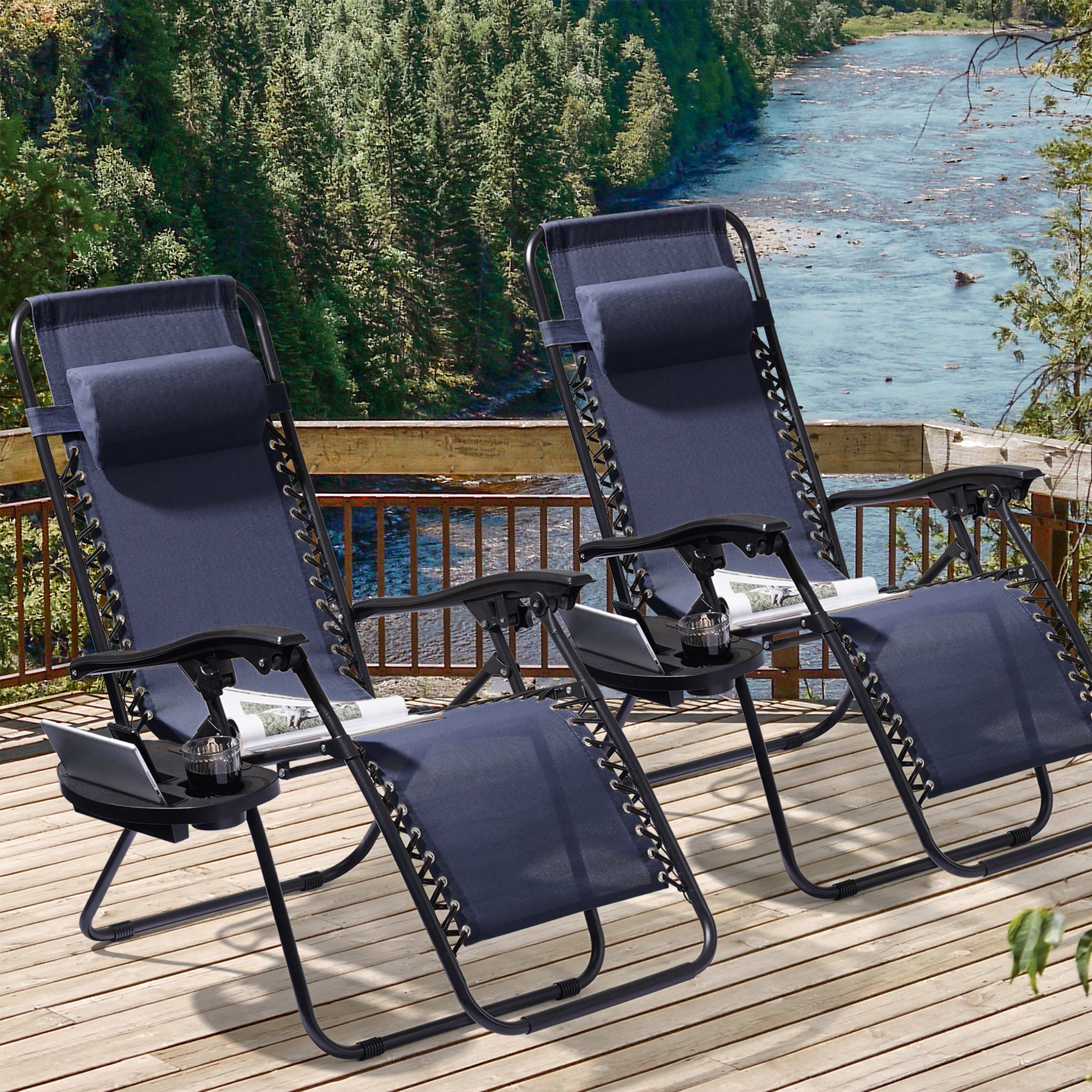 ACEGOSES 2PCS Patio Zero-gravity Folding Chair Poolside Recliner with ...