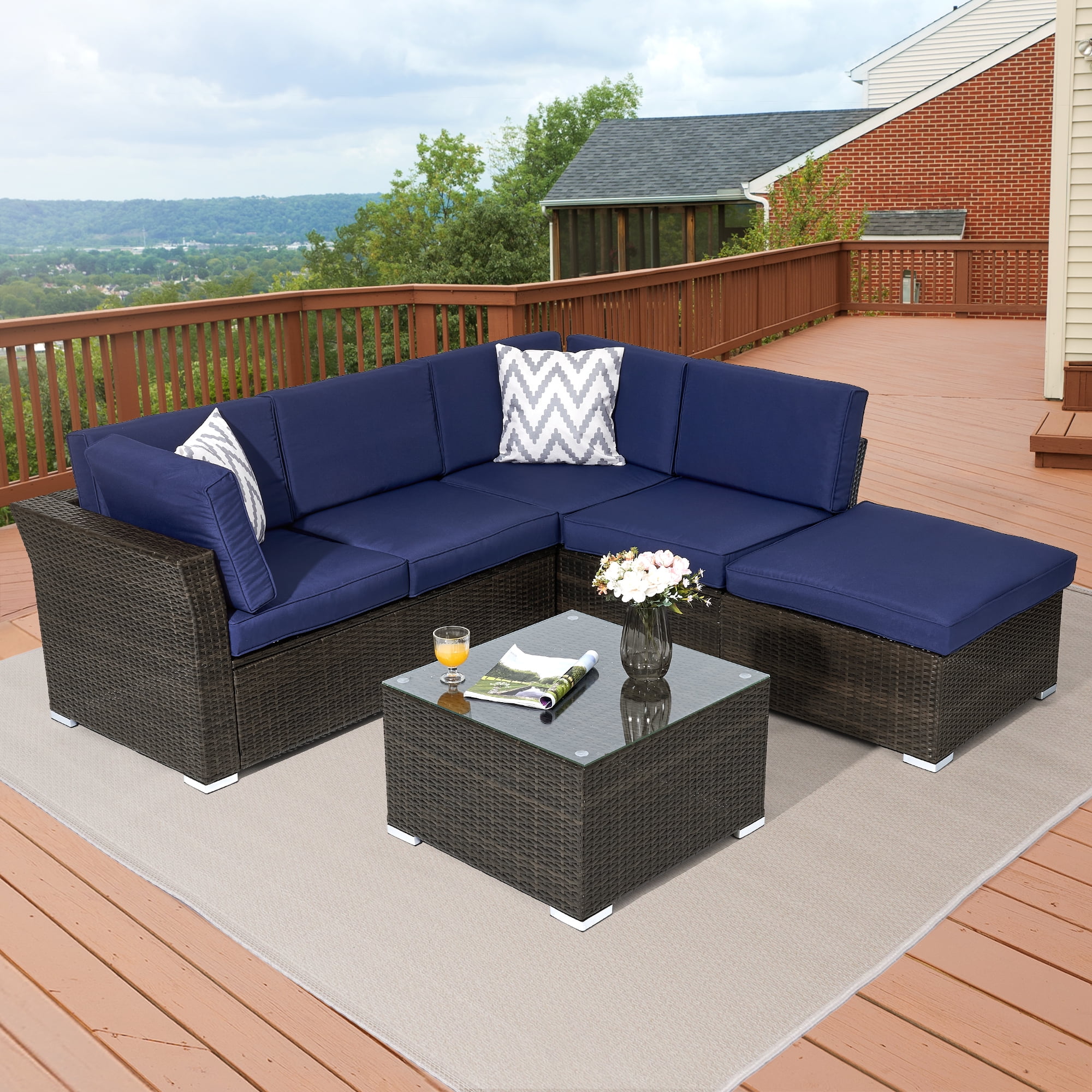 ACEGOSES 4 Pieces Outdoor Sofa Set Conversation Furniture PE Rattan ...