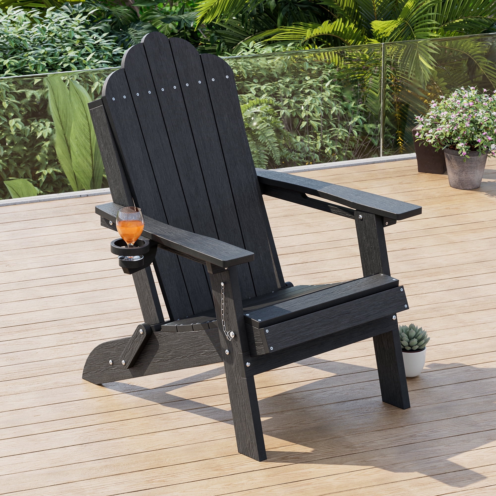 ACEGOSES Foldable Outdoor Adirondack Chair with Cup Holder,Weather ...