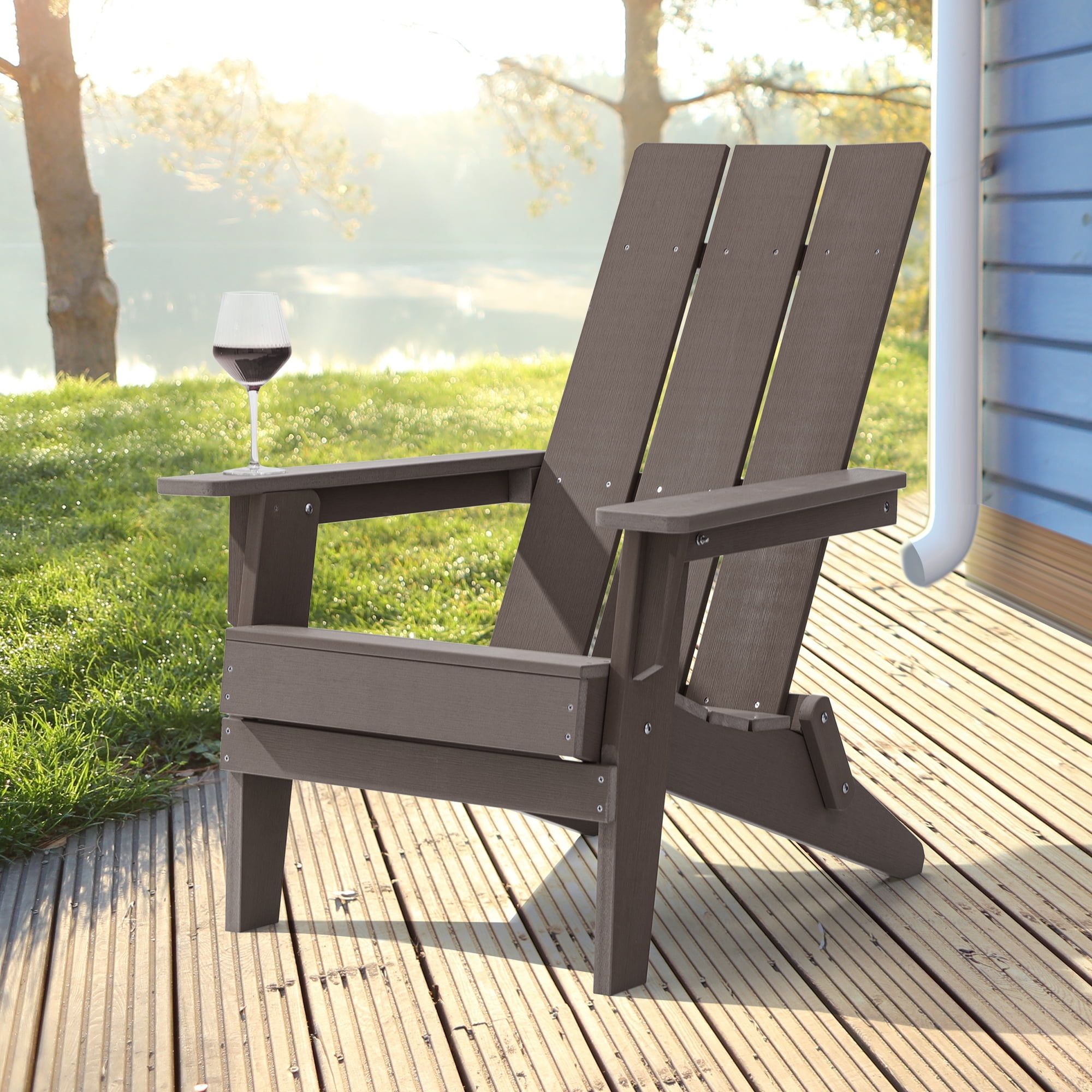 ACEGOSES Folding Adirondack Chair,Outdoor Patio Chair w/ Wide Armrests ...