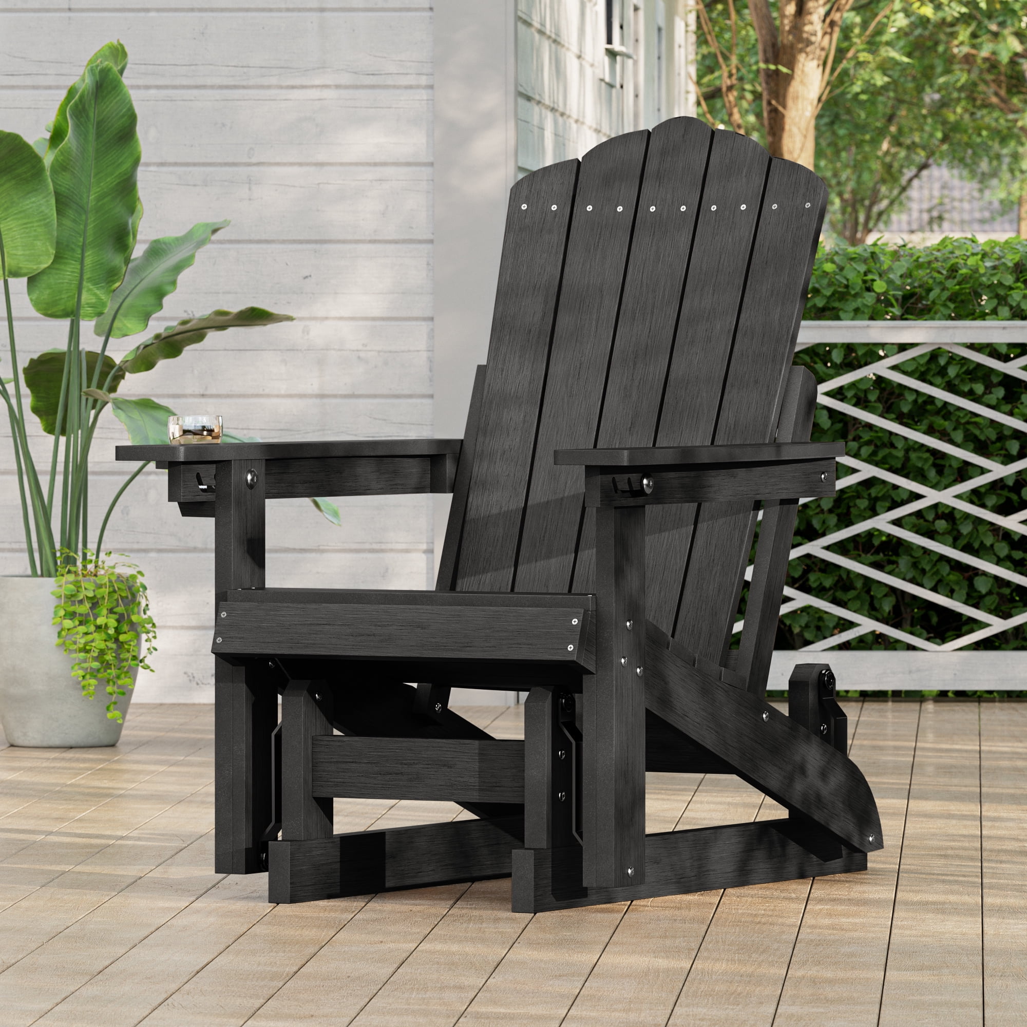 ACEGOSES Glider Outdoor Adirondack Chair with Smooth Motion and Cup ...