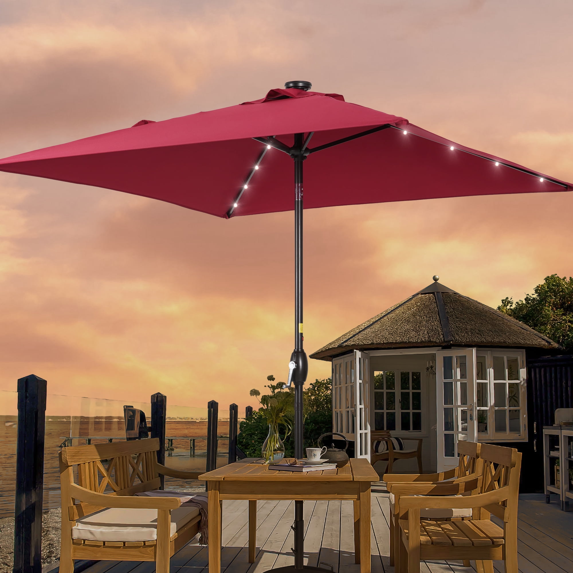 ACEGOSES LED Outdoor Patio 6.5x6.5ft Deck Solar Light Market Umbrella ...