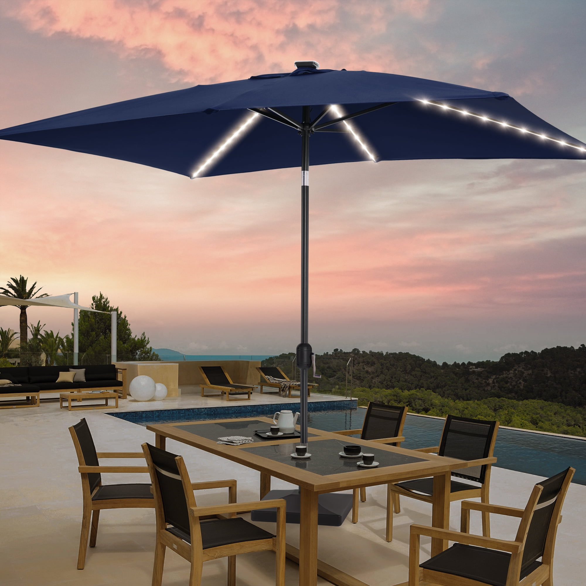 ACEGOSES LED Outdoor Patio 6x9ft Deck Solar Light Market Umbrella ...