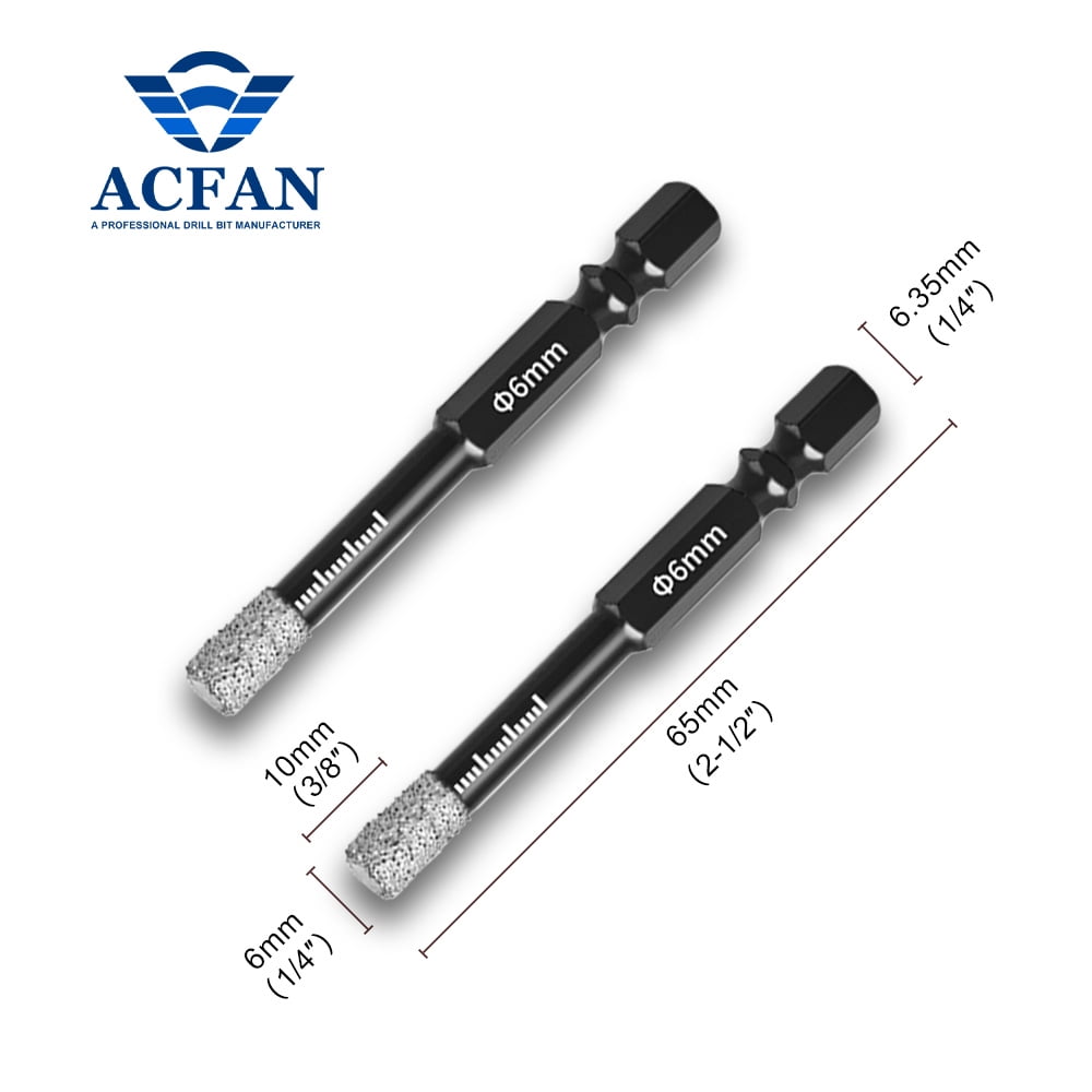ACFAN 2 Packs Dry Diamond Drill Bits Set 1/4" 6mm Vacuum Brazed Diamond Hole Saws for Granite ...