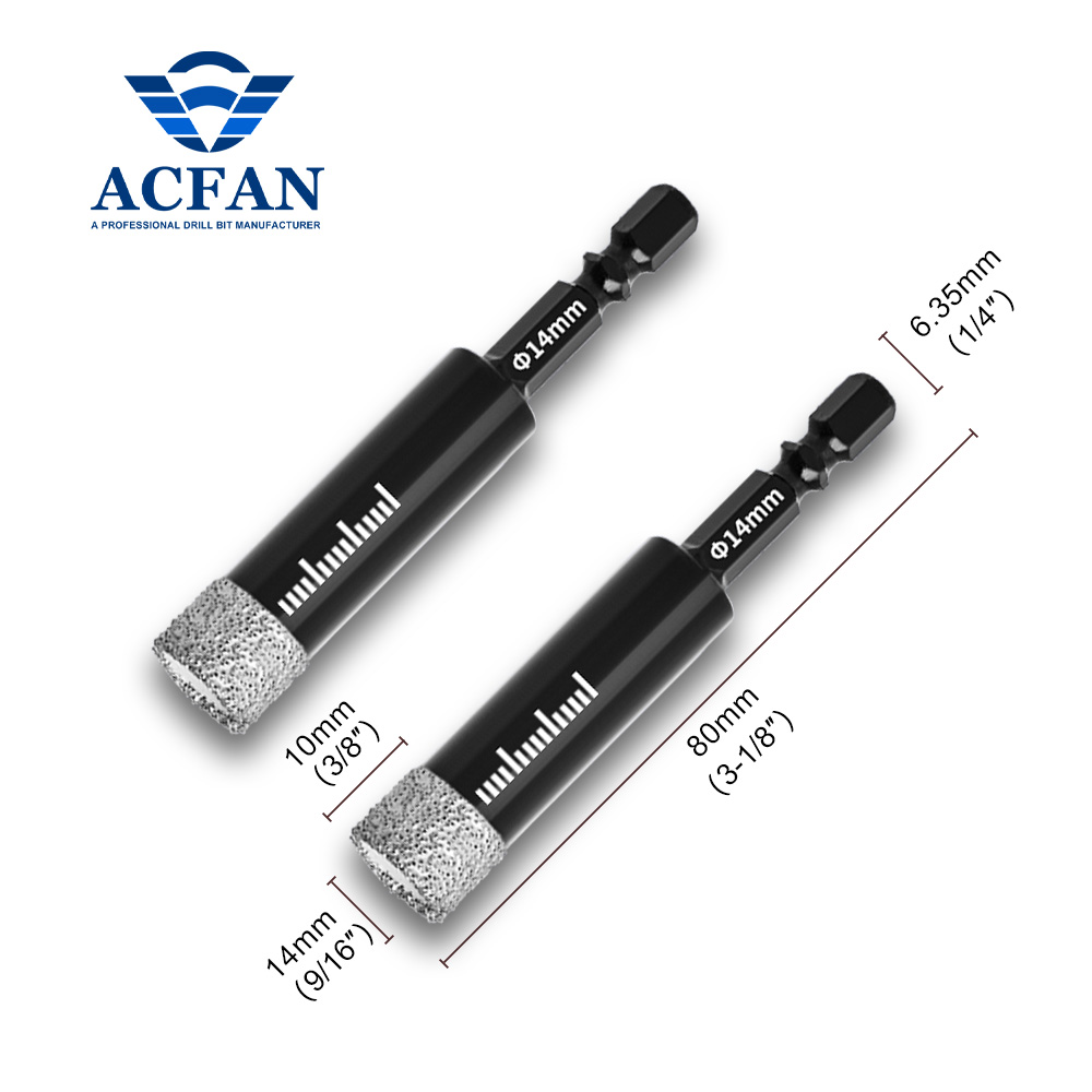 ACFAN 2 Packs Dry Diamond Drill Bits Set 9/16" 14mm Vacuum Brazed Diamond Hole Saws for Granite ...