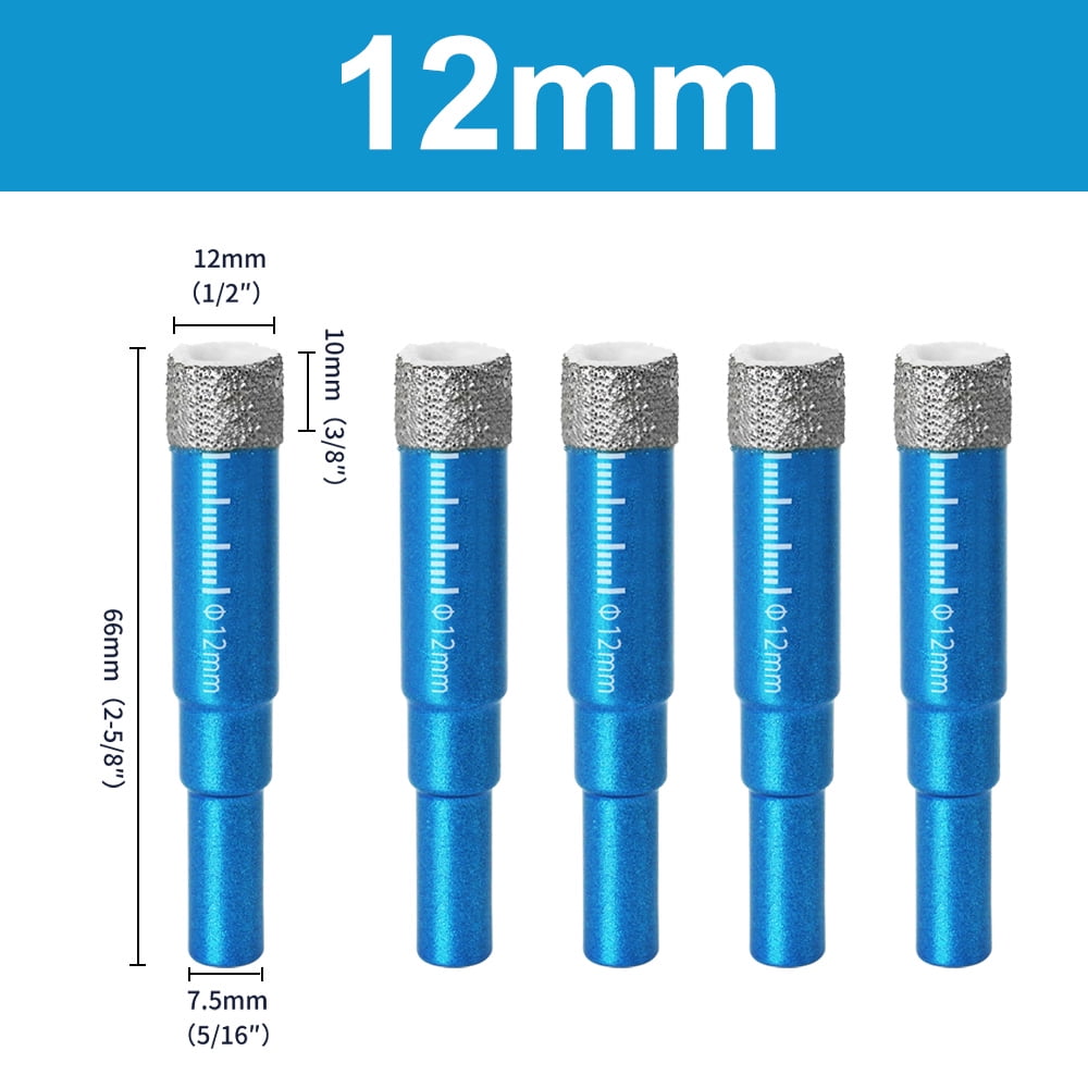 ACFAN 5Pcs 1/2” Diamond Brazed Dry Drilling Bit Porcelain Cup Saw ...