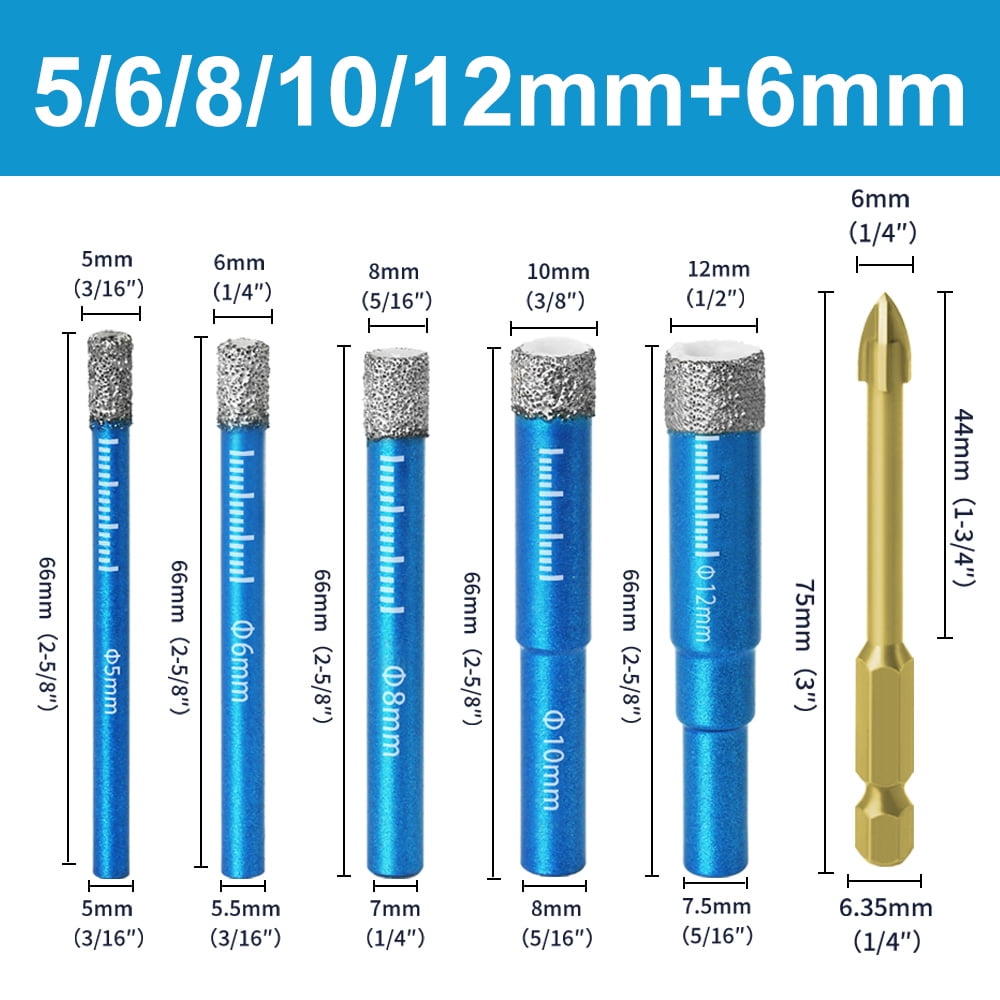 ACFAN 6Pcs Diamond Brazed Dry Drilling Bit Porcelain Cup Saw Ceramic ...