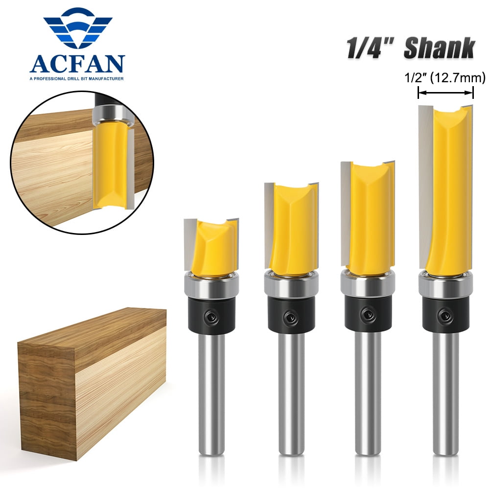 ACFAN Pattern Flush Trim Router Bits 1/4 Shank, Bottom Bearing Pattern ...