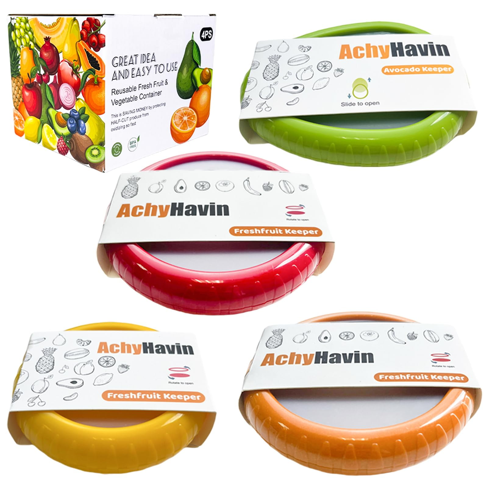 ACHYHAVIN Reusable Avocado Saver and Onions Storage - Set of 4 Fruit ...