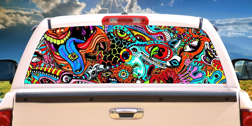 ACID TRIPPY Rear Window Graphic truck car suv view thru vinyl decal ...