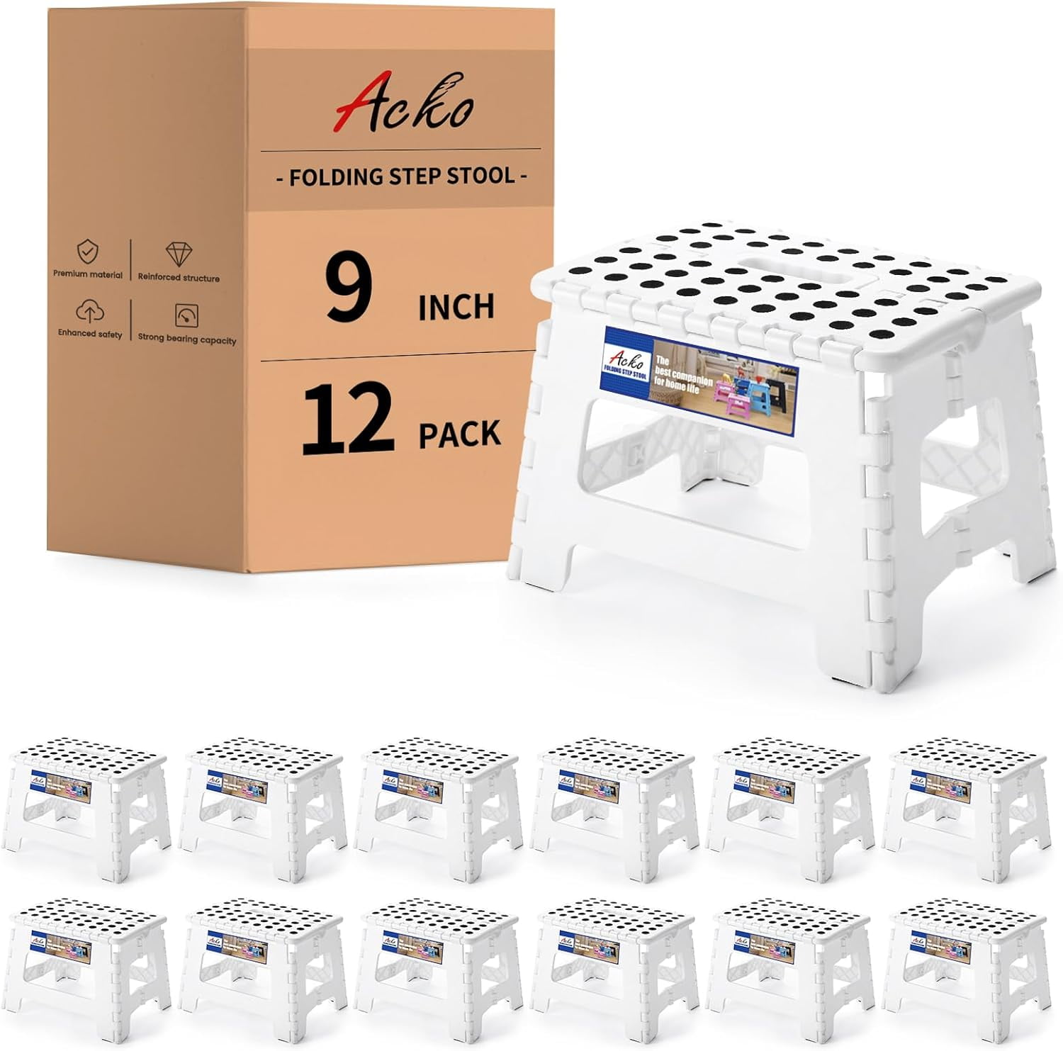 ACKO 12pack Folding Step Stool 9 Inch Step Stool 300 lb Capacity ...