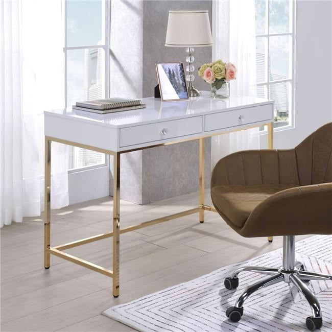 ACME ACME Writing Desk in White High Gloss and Gold - Walmart.com
