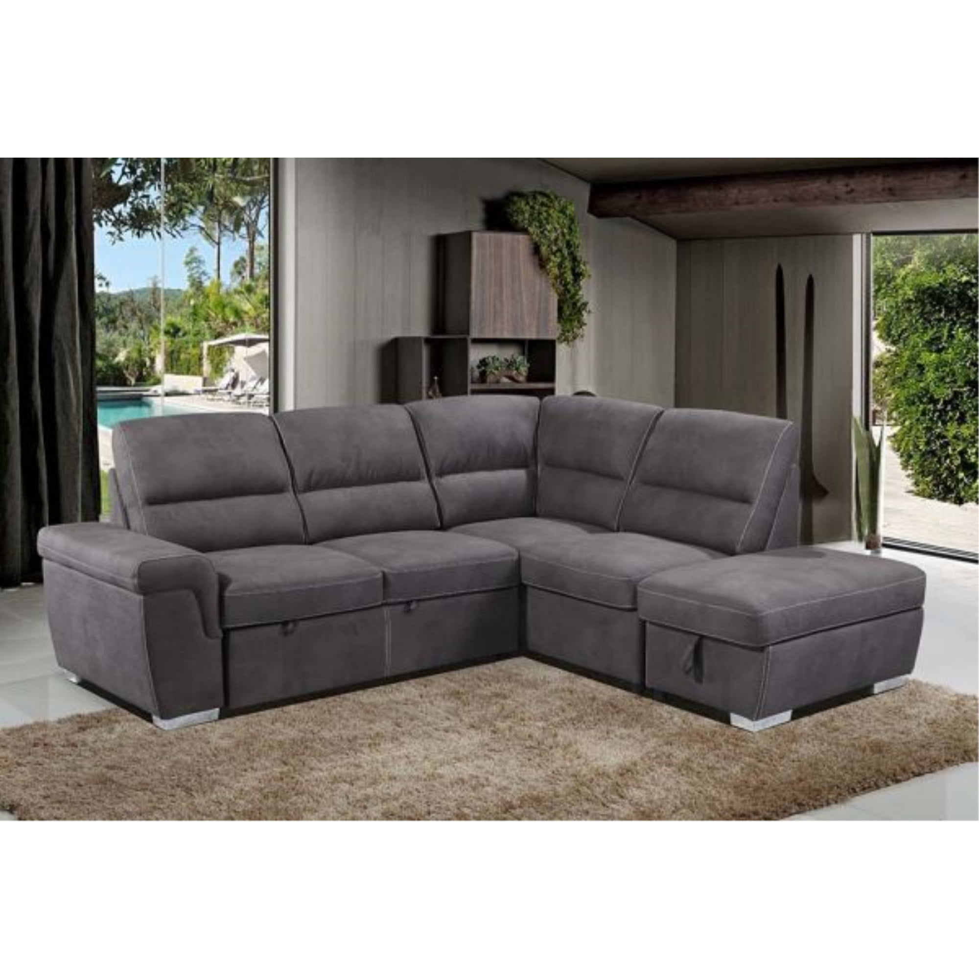 ACME Acoose Sectional Sofa w/Sleeper, Gray Fabric - Walmart.com