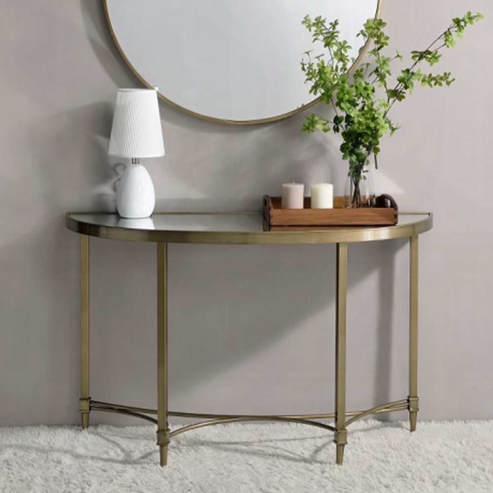 ACME Aditya Contemporary Metal Console Table in Mirrored and Antique ...