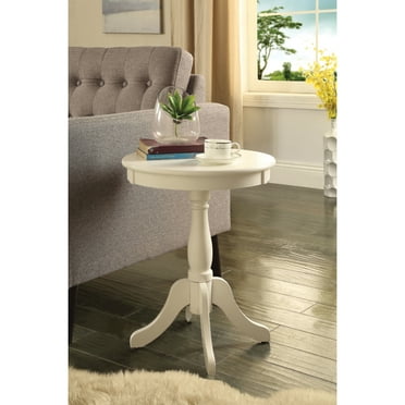 Wooden Accent Table with Pedestal Base Antique White - Saltoro Sherpi ...