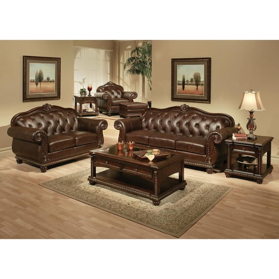 ACME Anondale Tufted Upholstered Leather Sofa in Cherry - Walmart.com