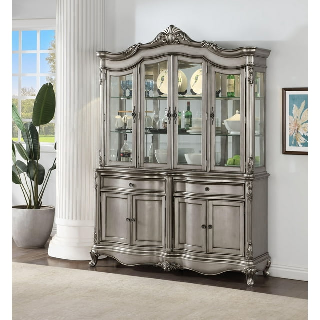 ACME Ariadne Transitional Wooden Hutch & Buffet in Antique Platinum ...