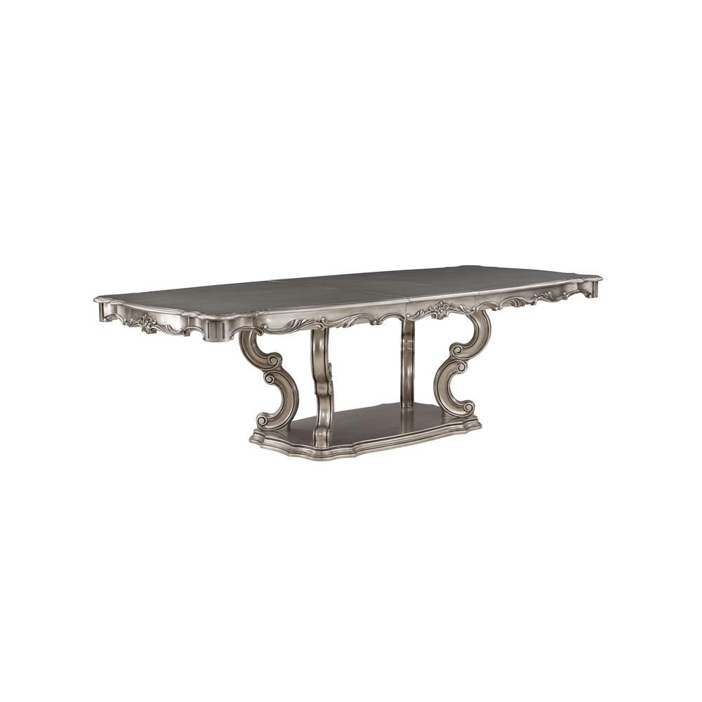ACME Ariadne Wooden Dining Table with Pedestal in Antique Platinum ...