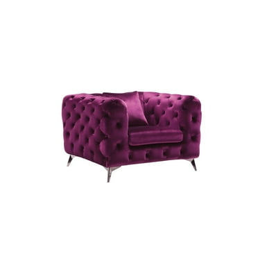 ACME Pyroden Sloped Arm Tufted Accent Chair in Black and Chrome ...