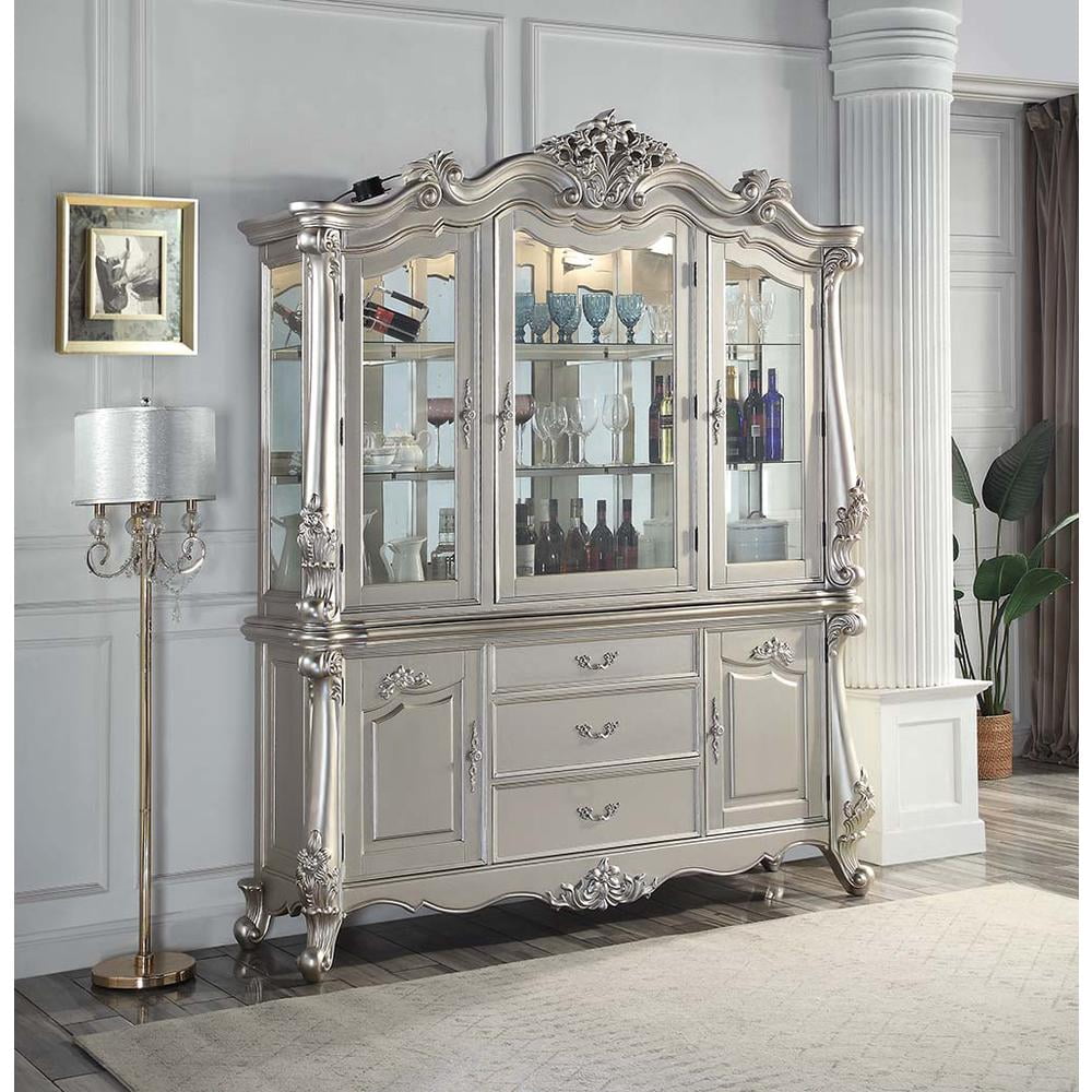 Acme Bently Wooden Hutch and Buffet with Glass Doors in Champagne ...