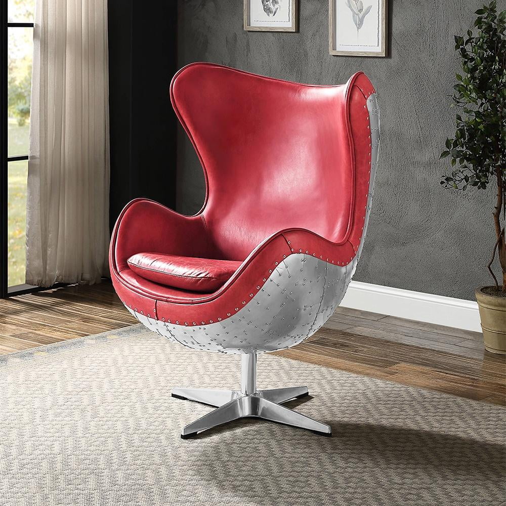 ACME Brancaster Accent Chair w/Swivel, Red Top grain Leather - Walmart.com
