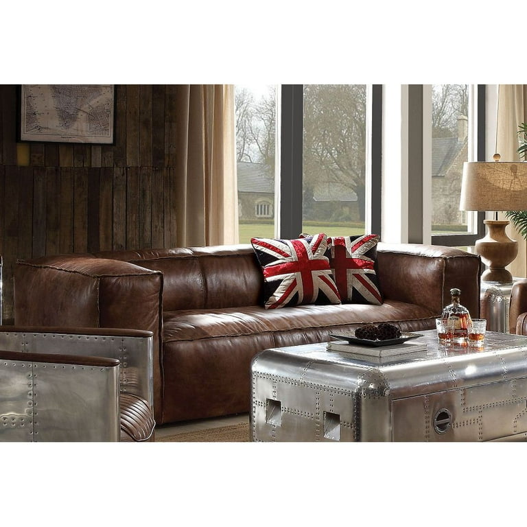 ACME Brancaster Sofa in Retro Brown Top Grain Leather 53545 Walmart