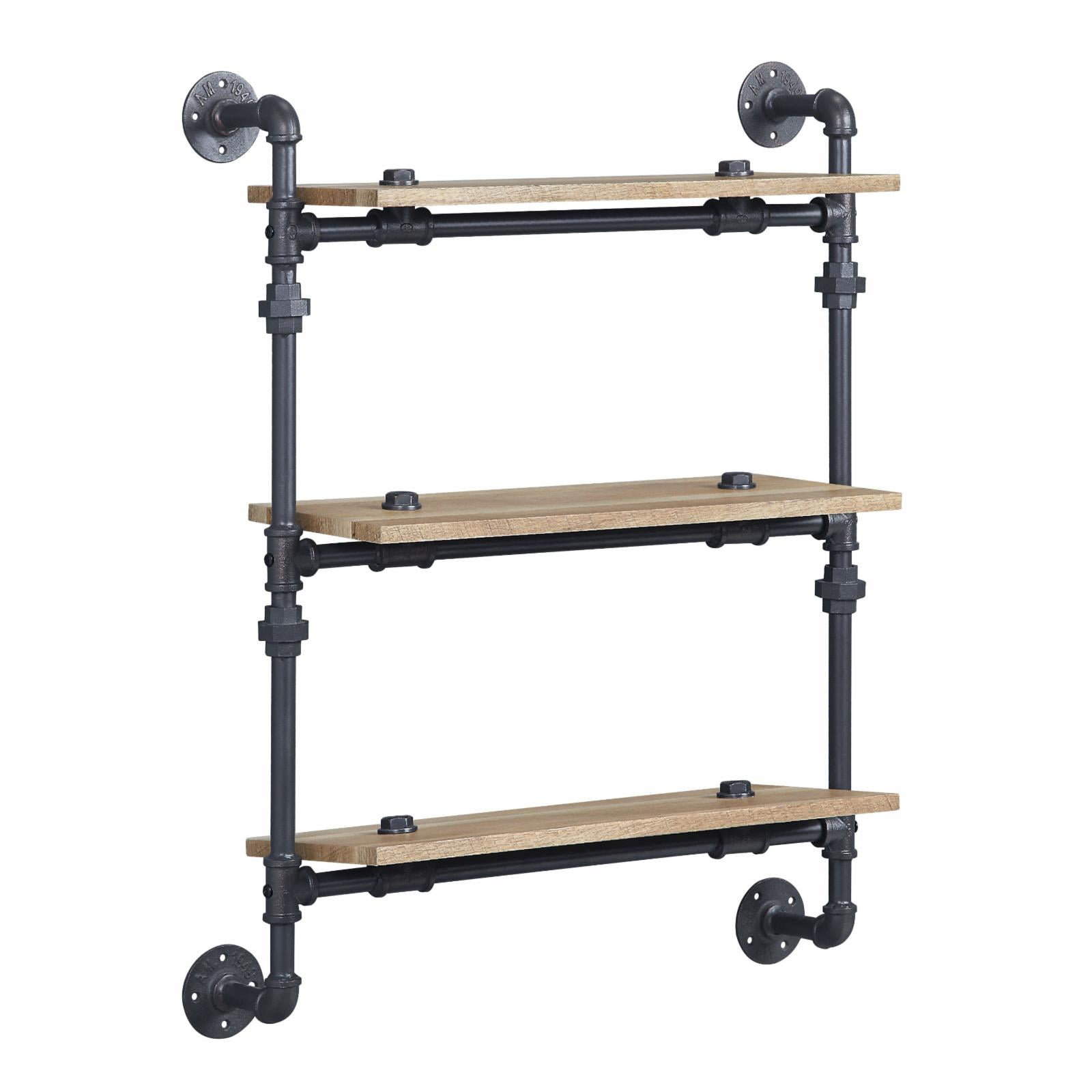 ACME Brantley Wall Rack with 3 Wooden Shelves in Oak and Sandy Black ...