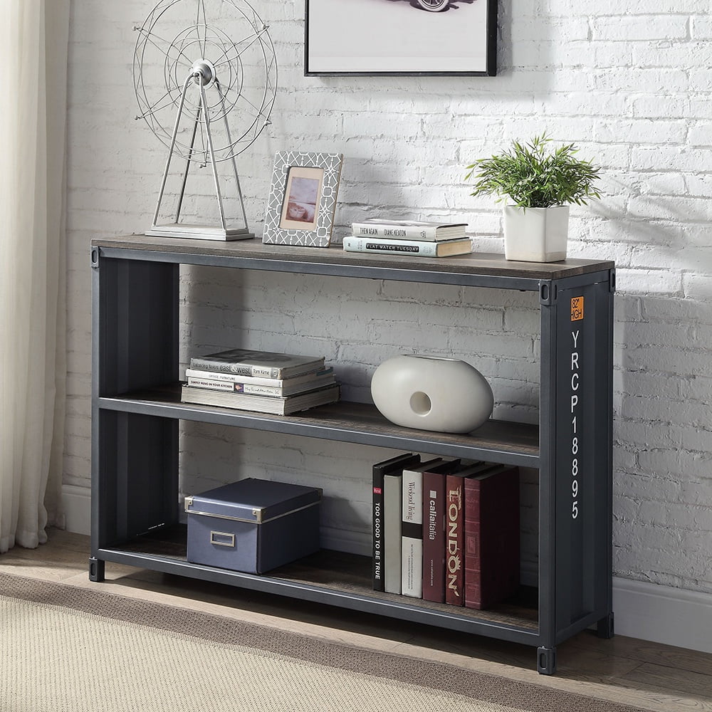 Acme Cargo 3-Shelf Wooden Bookshelf in Weathered Oak and Gunmetal ...