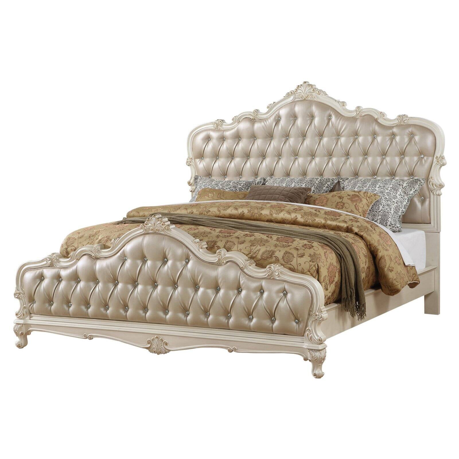 ACME Chantelle Eastern King Tufted Faux Leather Bed in Rose Gold and ...